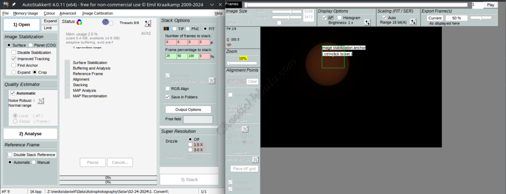 AutoStakkert! Stacking to Create Sharper Solar Images - Chaotic Nebula